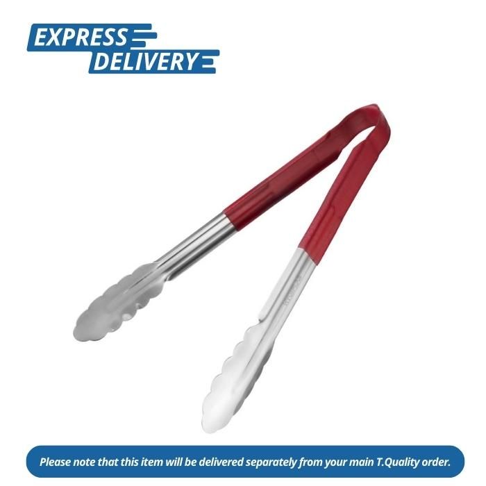 HYGIPLAS COLOUR CODED RED SERVING TONGS 300MM